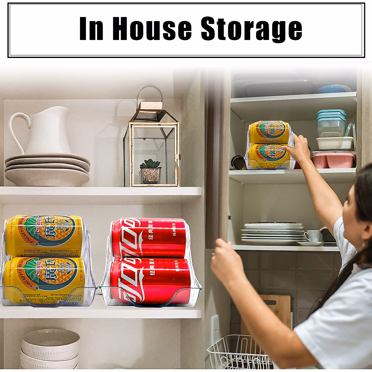 SJAELLAND 2 Pack Fridge Soda Can Organizer - Stackable Bottle Holder - Refrigerator Pantry Storage Drink Dispenser