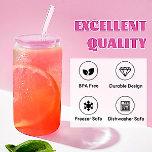 Joyclub 8pcs Glass Cups with Acrylic Lids and Straws 16 oz Can Shaped Glass Iced Coffee Cups with Lids and Straws, Cute Tumbler Cup Drinking Glasses for Smoothie Whiskey Boba Soda Tea Gift