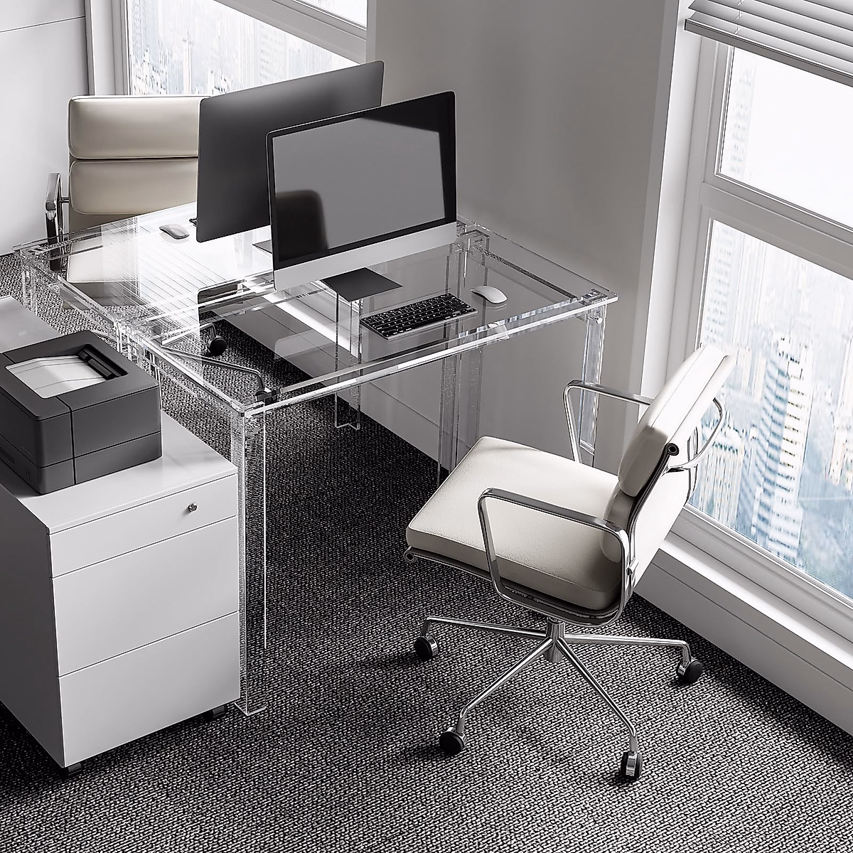 HMYHUM Acrylic Desk, 39.4" L x 19.7" W x 29.5" H, Clear Desk for Home Office for Laptop, Study, Writing, Vanity Table with Rectangular Legs, Modern, Easy Assembly