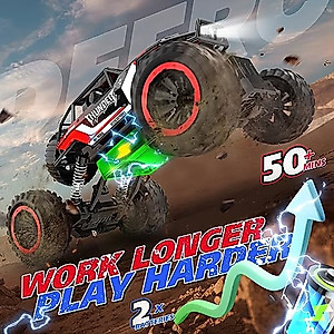 DEERC 1:12 Remote Control Car with Metal Shell, 4WD Off Road Monster Truck, Dual Motors LED Headlight RC Rock Crawler, 2.4Ghz All Terrain Hobby RC Cars Toys for Boys Kids Adults Gifts (W/2 Batteries)