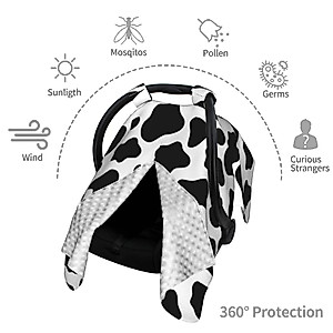 Rutiea Baby Car Seat Canopy Black and White Cow Print Nursing Cover for Infant Boys and Girls Breastfeeding Scarf, Keeps Baby Warm and Cozy