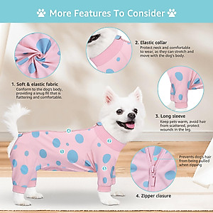 Comwish Dog Surgery Suit Long Sleeve, Dog Recovery Suit Female Male with Zipper Closure Post Spay, Neuter, Dog Onesie Shedding Suit Full Coverage Bodysuit (Pink, XS)