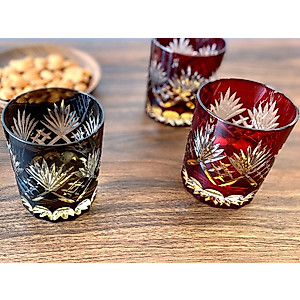 PLEASANT BREEZE Ruby Red Fancy Hand Cutting Wine Glass, Gift Boxed 10 Oz Handmade Old Fashioned Glass