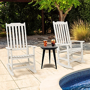 Mguio Outdoor Rocking Chairs Set of 2, Porch Rocker with High Back, Patio Rockers Set of 2, HDPE Weather Resistant Rocking Chairs for Patio, Garden, Backyard, 380lb
