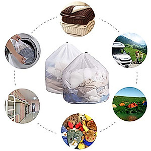 Kooyee 2 Pack White Mesh Laundry Bags, 31" x 24" Sturdy Drawstring Net Bag Heavy Duty, Extra Large Laundry Bags for Delicates, Garment Laundry Mesh Bag for Family, College Dorm, Apartment (2 Coarse Net)