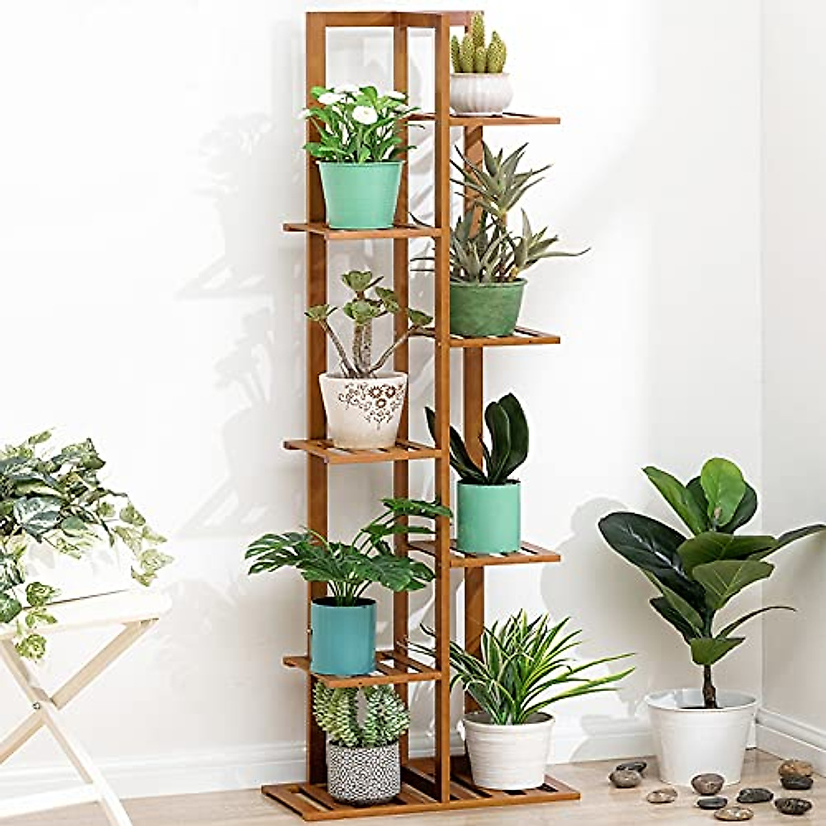 MOAMUN Bamboo Plant Stand 7 Tier 8 Potted Flower Display Rack Planter Stand Holder Shelf for Indoor and Outdoor Patio Garden, Living Room, Corner Balcony and Bedroom