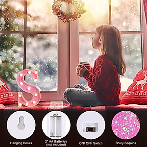 Foaky Pink Light Up Letters,Pink Party Decorations,Glitter Alphabet Letter Sign for Night Light Wedding Birthday Party Christmas Lamp Girls Gifts Home Bar Decoration（A）