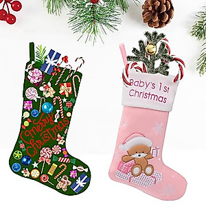 Cuteoy Baby’s First Christmas Stockings Boy Girl Xmas Stockings Gifts for Newborn Ornament Home Family Decor,Pink, 20’’