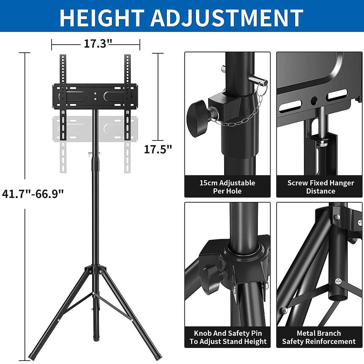 Portable TV Tripod Stand Tilt Mount for 32 to 55 inch LCD LED Flat Screen TV Display Floor Stand