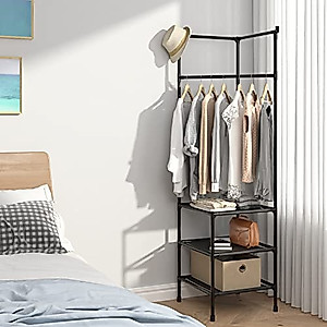 MOYIPIN Coat Rack Freestanding Closet Organizer,Simple Hall Tree with 3 Storage Shelves, Corner Storage Organizer, for Entryway, Bedroom, Black