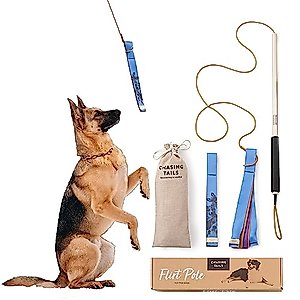 Chasing Tails Flirt Pole for Dogs Heavy Duty - 26 Inch with 30 Inch Rope and Two Toys for All Breeds - Spring Pole for Dogs, Dog Flirt Pole for Large Dogs, Dog Catcher Pole
