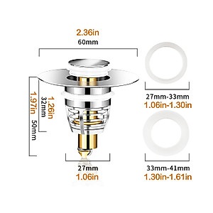 Bathroom Sink Stopper,Hair Drain Catcher,Basin Pop Up Metal Universal Bathroom Strainer Converter,Wash Basin Bounce Drain Stopper Filter,for 1.06"~1.61",Sink Drain Cover,Drain Plug,Sink Plug(1 PCS)