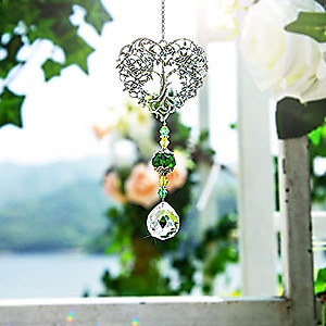 H&D HYALINE & DORA Tree of Life Crystal Suncatchers Crystal Drop Prism Rainbow Maker Hanging for Home Garden Decoration, Heart Shaped