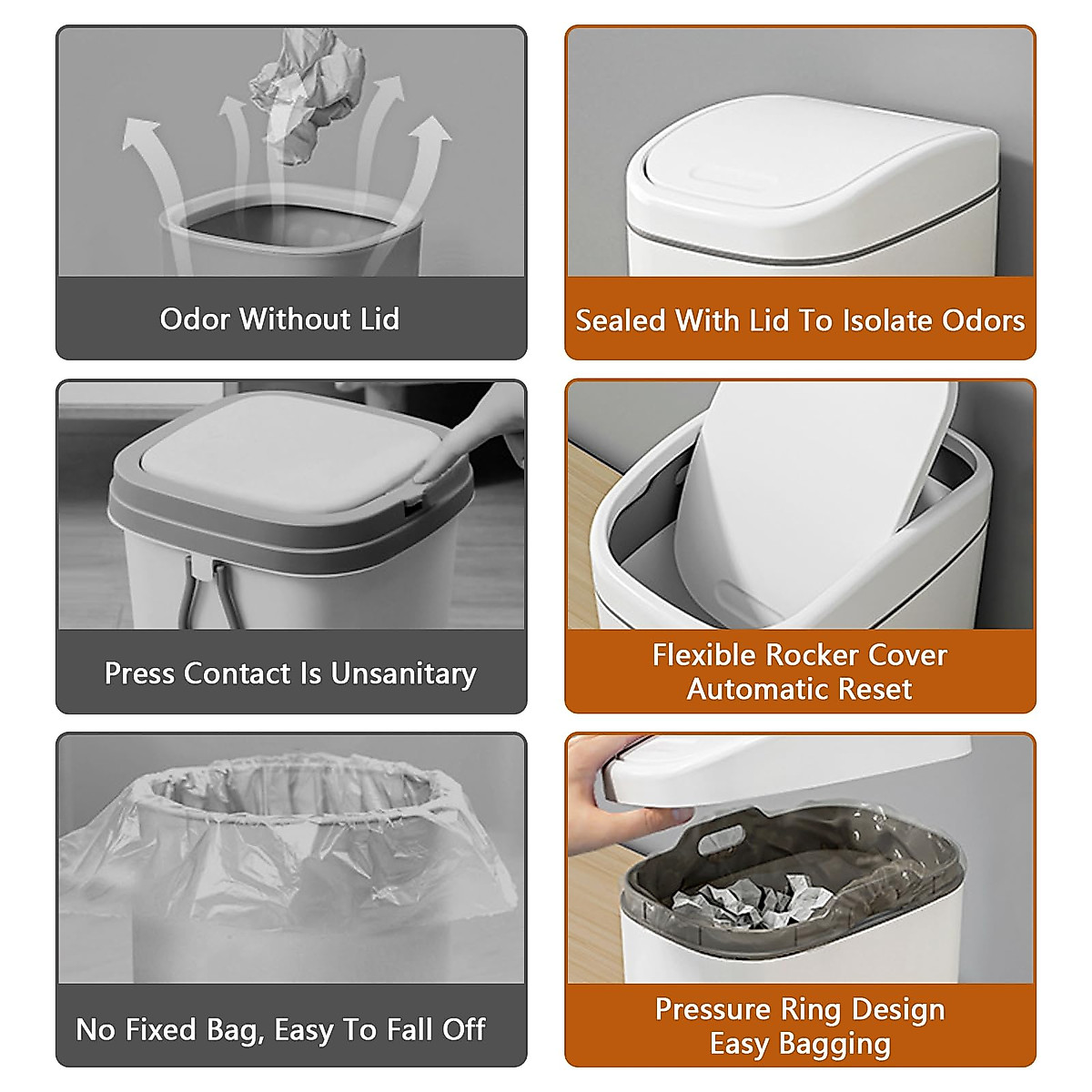 Toguma Desktop Trash Can with Lid Table Trash Basket Bedside Plastic Waste Paper Basket Mini Trash Bin for Car Wastebasket for Coffee Shop (White)