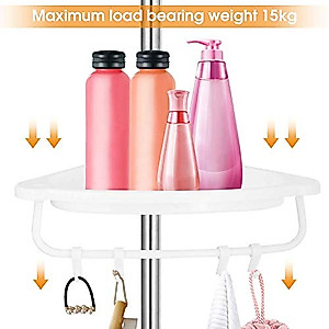 Ejoyous Tension Corner Shower Caddy, 4 Tier Height Adjustable Bathroom Corner Shower Rack Organizer Telescopic Rustproof Shower Caddy Pole for Storing Shampoo, Conditioner, Soap - White