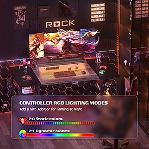 armocity Computer Desk with LED Lights, 48 Inch Desk with Power Outlet and USB, Reversible Large Desk with Moveable Monitor Stand, 48'' Gaming PC Table for Home Office, Workstation, Grey and Black