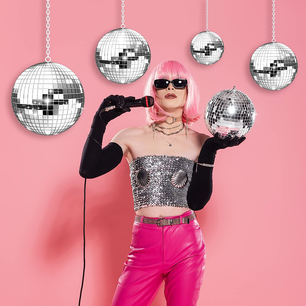 Jspupifip 60 Pcs Mirror Disco Balls Bulk Ornaments Reflective Silver Glass Disco Ball Decorations 70s Disco Themed Party Decor for Graduation Party Decor(1.2 inch,1.57 inch,1.94 inch,2.3 6inch)