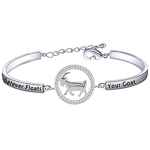 LQRI Goat Lover Gift Whatever Floats Your Goat Bracelet Pet Goat Gift Farm Farmer Gift Crazy Goat Jewelry Gift (silver)
