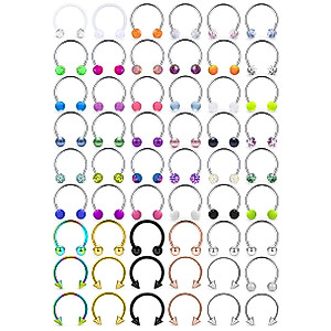 Lcolyoli 24-55Pcs 16G Surgical Steel Nose Septum Rings Piercing Jewelry Externally Threaded Cartilage Helix Tragus Daith Earring Hoop Lip Horseshoe Retainer for Women Men 10mm 3/8 inch