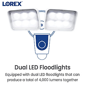 Lorex 1080p Wi-Fi Outdoor Floodlight Camera with Dual LED Lights and Siren, Full HD Video Recording, 2-Way Audio, IR Night Vision, Local Storage, No Monthly Fees