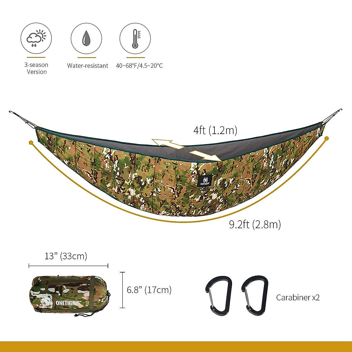 OneTigris Hideout Hammock Underquilt + Bulwark All Season Camping Tarp + KOMPOUND Camping Hammock