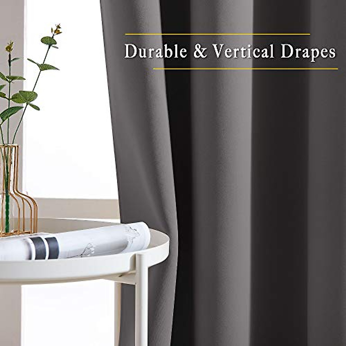 NICETOWN Gray Blackout Curtains for Bedroom 84 inches Long - Thermal Curtains & Drapes Grommet Noise Reducing Room Darkening Solid Window Panels for Living Room (2 Panels, W52 x L84, Grey)