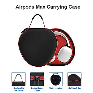 AirPods Max Case Hard Carrying Case for New AirPods Max Portable Storage Bag with Mesh Pocket for AirPods Max Accessories (Black + Red)