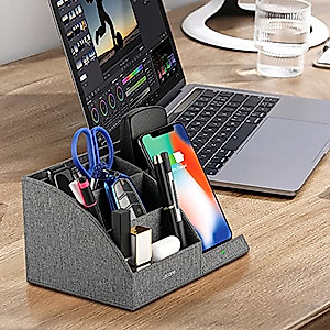 Lecone 10W Fast Wireless Charger with Desk Organizer Qi Certified Fabric Induction Charger Stand Pen Pencil Holder Compatible iPhone SE 2020/11/Xs MAX/XR/XS/X/8/8, Samsung S20/S10/S9/S8/Note 10