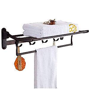 ELLO&ALLO Oil Rubbed Bronze Towel Racks for Bathroom Shelf with Foldable Towel Bar Holder and Hooks Wall Mounted Multifunctional Rack