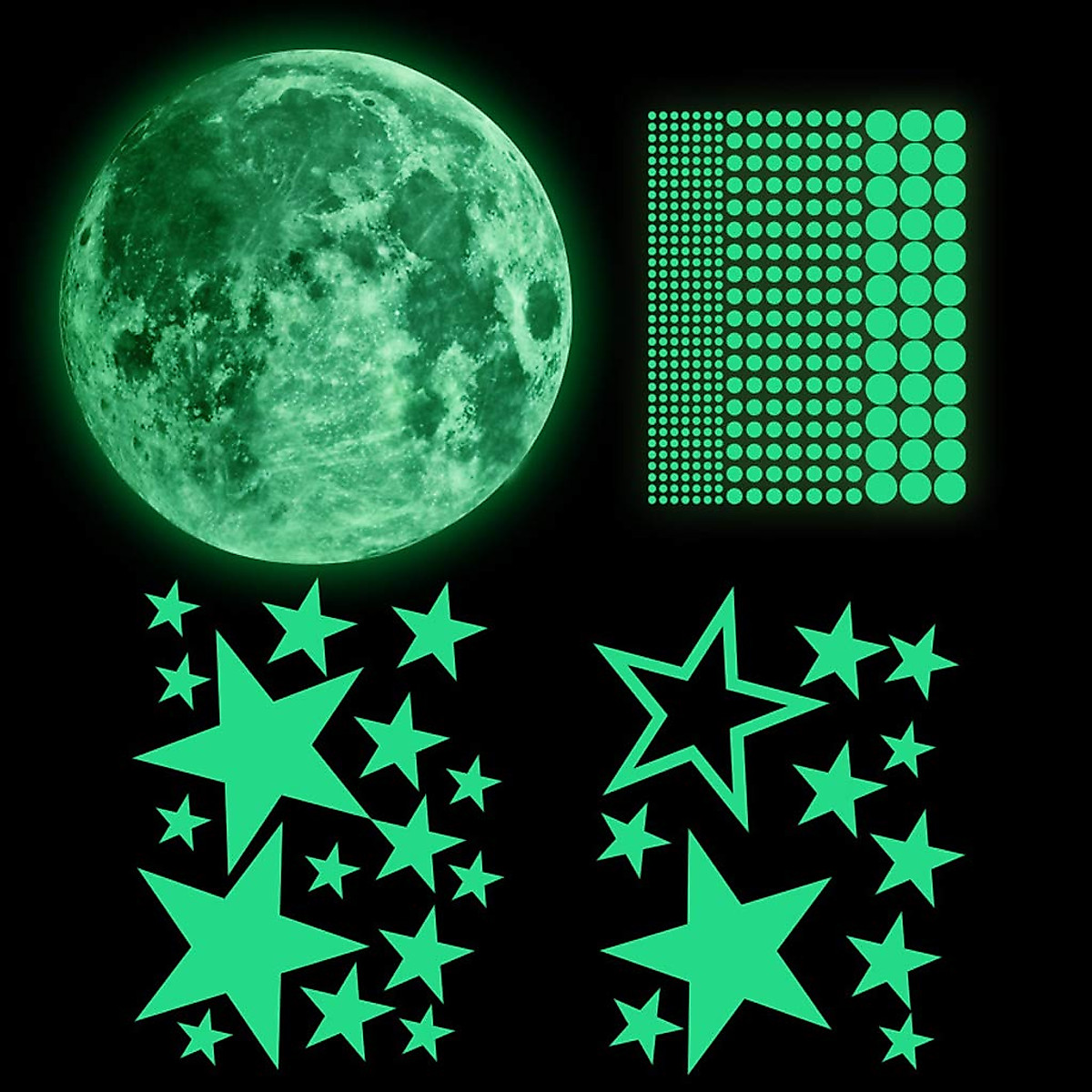 Glow in The Dark Stars for Ceiling and The Dark Moon Starry Sky Shining Decals Room Decoration Perfect Gifts for Kids Bedroom Bedding Room, 1 Moon + 434 Stars and Dots