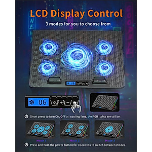 AICHESON Gaming Laptop Cooling Pad, RGB Lights Computer Cooler Stand, 5 Quiet Fans for 15.6-18 Inch Laptops, PC Notebook Heat Dissipation, AA2