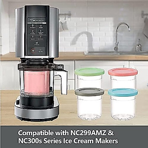 EVANEM 2/4/6PCS Creami Pints, for Creami Ninja Ice Cream,16 OZ Pint Frozen Dessert Containers Reusable,Leaf-Proof Compatible NC301 NC300 NC299AMZ Series Ice Cream Maker,Pink-6PCS