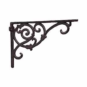 BRASSTAR Decorative Cast Iron Wall Shelf Bracket Ornate Vine Rust Rustic Cast Iron Wall Hanger Antique Replica Rust Color Wall Decorations PTZD004