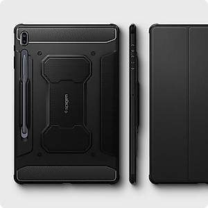 Spigen Rugged Armor Pro Designed for Galaxy Tab S7 FE 12.4" 2021 Case with S Pen Holder (2021) - Black