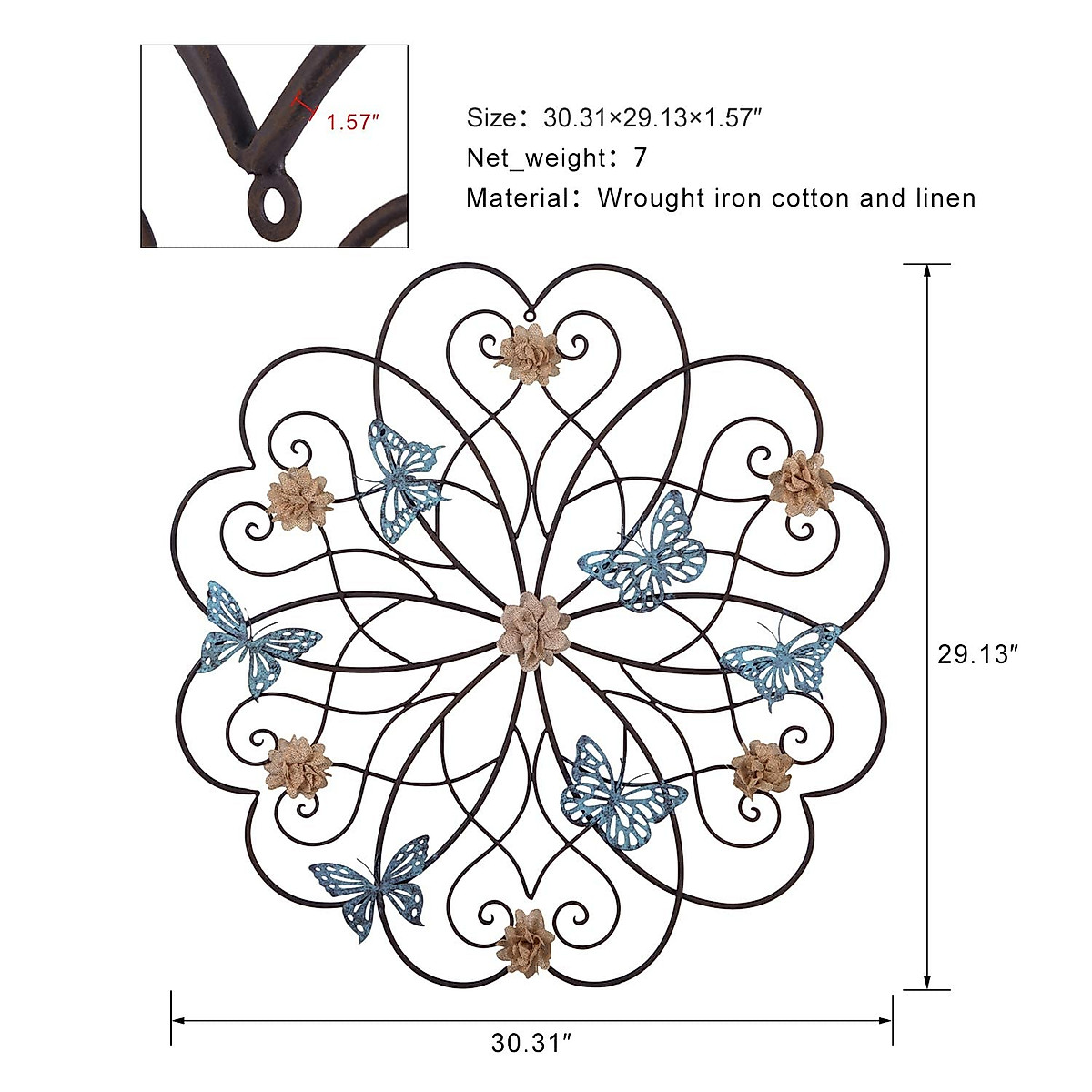 Homebeez Metal Wall Decor- Butterfly Wall Sculpture Flower Wall Hanging Art Decorations for Front Porch Living Room Bedroom Office Indoor Outdoor Garden (Butterfly-3)