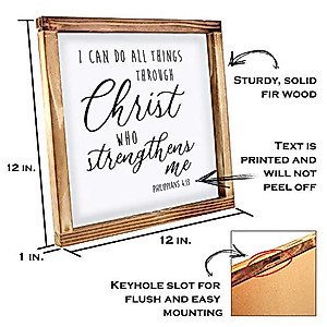 I Can Do All Things Through Christ Wall Art Sign 12x12 Inch, Christian Wall Art, Bible Verse Wall Decor Scripture Wall Art Philippians 4 13 Wall Decor Wooden Bible Verse Sign Farmhouse Wall Décor