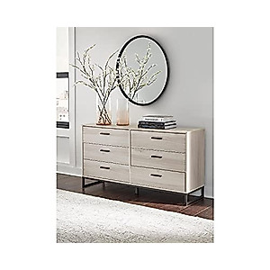 Signature Design by Ashley Socalle Modern Industrial 6 Drawer 54" Dresser, Natural Beige