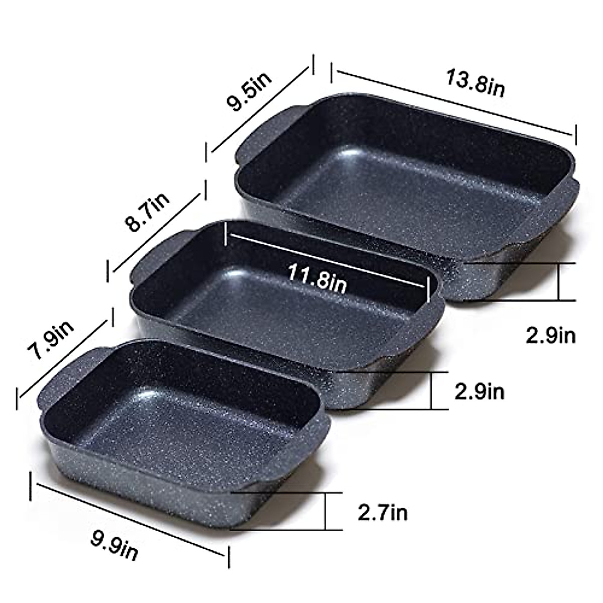 S·KITCHN Set of 3 Nonstick Roasting Pan Baking Dishes for Lasagna, Casserole and Bread Baking Pan, Large & Deep Lasagna Pan with Handles