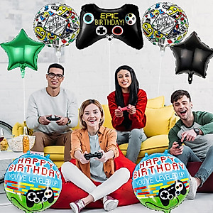 Video Game Party Balloons Include Game Controller Birthday Balloons Green Number 7 Foil Balloon Round Gaming Balloons Star Foil Balloons for Kids Boys 7th Birthday Decorations
