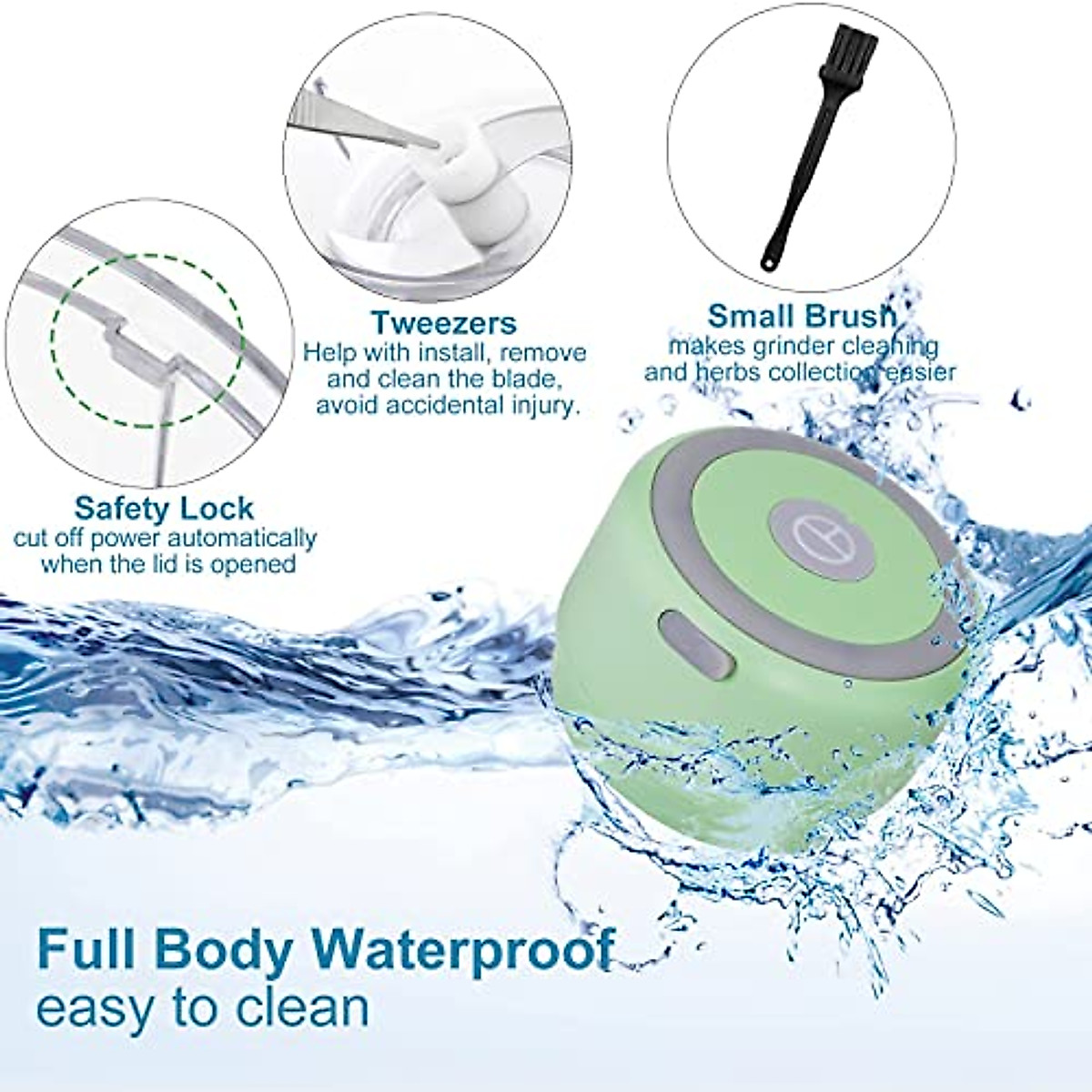 Electric-Herb-Grinder-3.5 Inch-2023-Upgraded, 3.4oz Large Grinder for Grinding Dry Fresh Herbs and Spices, USB Rechargeable, Portable, Waterproof, High-efficiency, Nice Choice for Gift