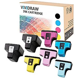 VIVIDRAW 7 Pack HP 02 Compatible Ink cartridges Replacement for HP Photosmart C5180 C7280 C6280 C6180 D7360 D7460 8250 C7200 Printer