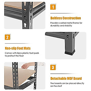 Tangkula 5-Tier Steel Storage Shelves, 73” Heavy Duty Garage Shelf with Adjustable Shelves, Boltless Shelving Unit for Free Combination, Metal Muscle Rack for Home Office Garage (1, Grey)