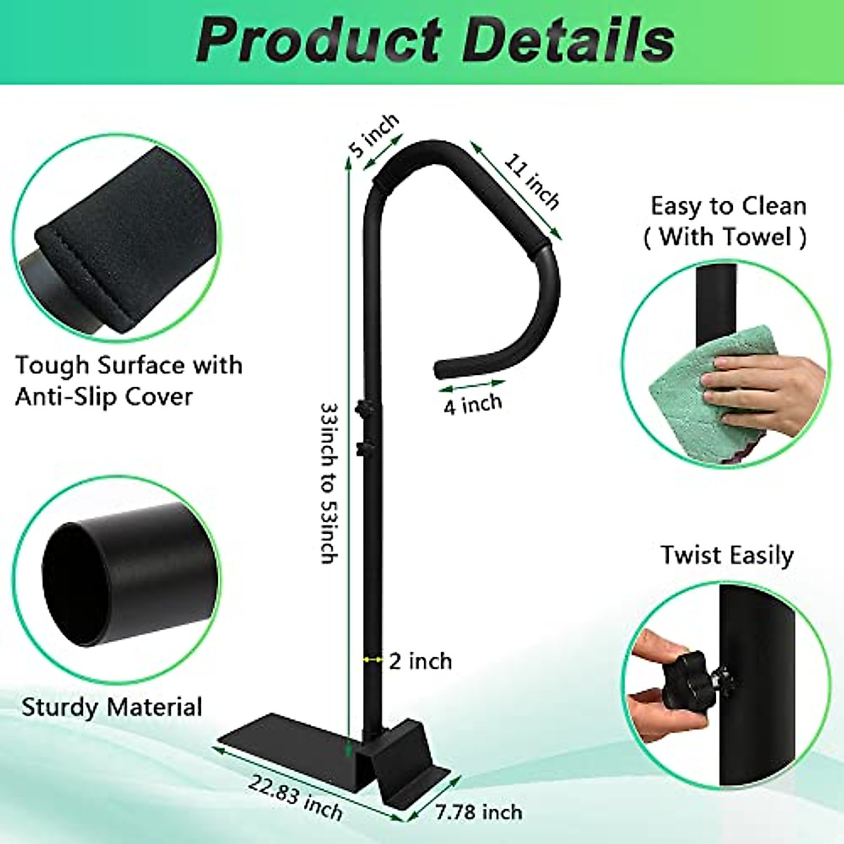 Hot Tub Handrail Slide Under Spa Hand Rail Side Grab Bar Hot Tub Hand Steps Railing Safety Accessories Gifts for Adults Outdoor Indoor Spa Hot Tub Railing to Get in and Out with Mount Base