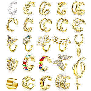 JeryWe 24 Pcs Gold Ear Cuffs for Women Non Piercing Adjustable Ear Cuff Earrings Clip On Cartilage Helix Wrap Ear Jewelry Set