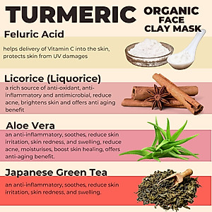 SOONKIE Turmeric face mask Vitamin C Bentonite Clay mask, Vitamin E, Skin Brightening, Skin Lightening, Dark spots lightening, anti-hyperpigmentation mask, Scar Fading & Pore refining, Skin Tone mask