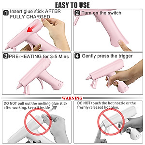 Gartree Hot Glue Gun Kit Cordless & Rechargeable with 30PCS Glue Sticks, Glue Gun and Sticks Set 10 Mins Smart Power-Off Mini Glue Gun for Crafts School DIY Projects Quick Repairs, Pink