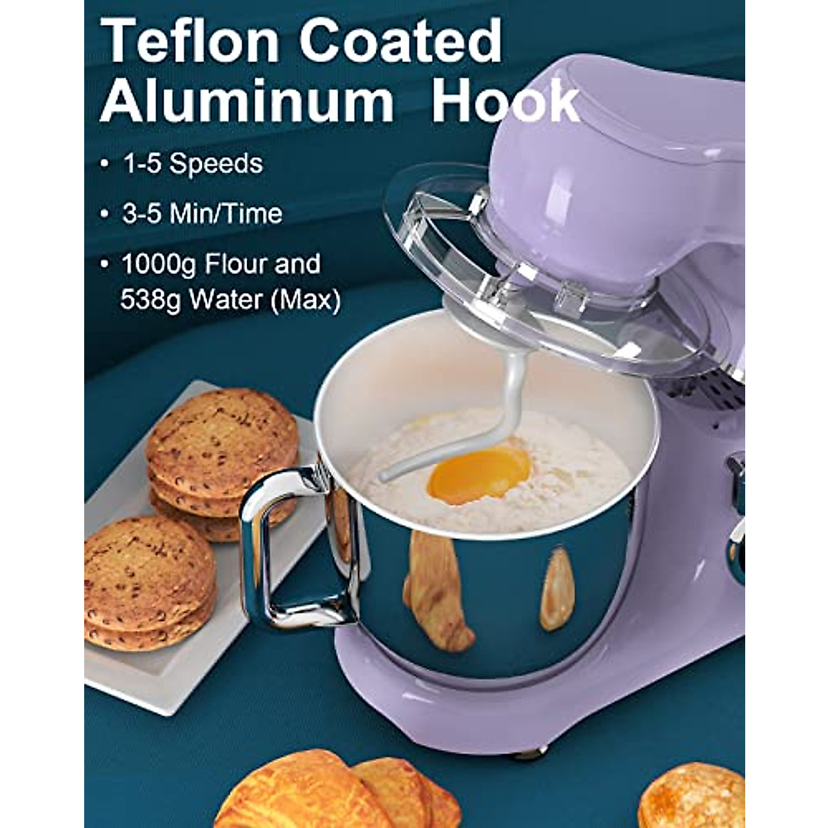 Mini Angel Electric Stand Mixer, 5.5 Quarts, Dough Hook, Flat Beater, Wire Whisk Attachments, 10+P Speeds with Splash Guard, Lavender with DIY STICKERS