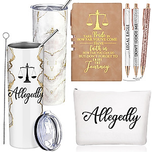Domensi 6 Pcs Funny Allegedly Lawyer Gifts Judge Gift Lawyer Appreciation Day Gift 20 oz Marble Sign Tumbler Makeup Bag Notepad Ballpoints for Law Paralegal School College Teacher(White)