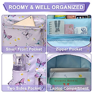 Lightweight School Backpack, Kasqo Large Capacity Water-Resistant Casual College Bookbag for Men Women Teen Girls Boys, Purple Butterfly