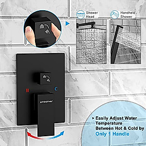 Black Shower System Sets Faucet: EMBATHER 10 Inch Overhead Rainhead Shower Combo Set with Handheld and Valve-Luxury Rain Mixer Rainfall Black Shower Faucets Sets Complete